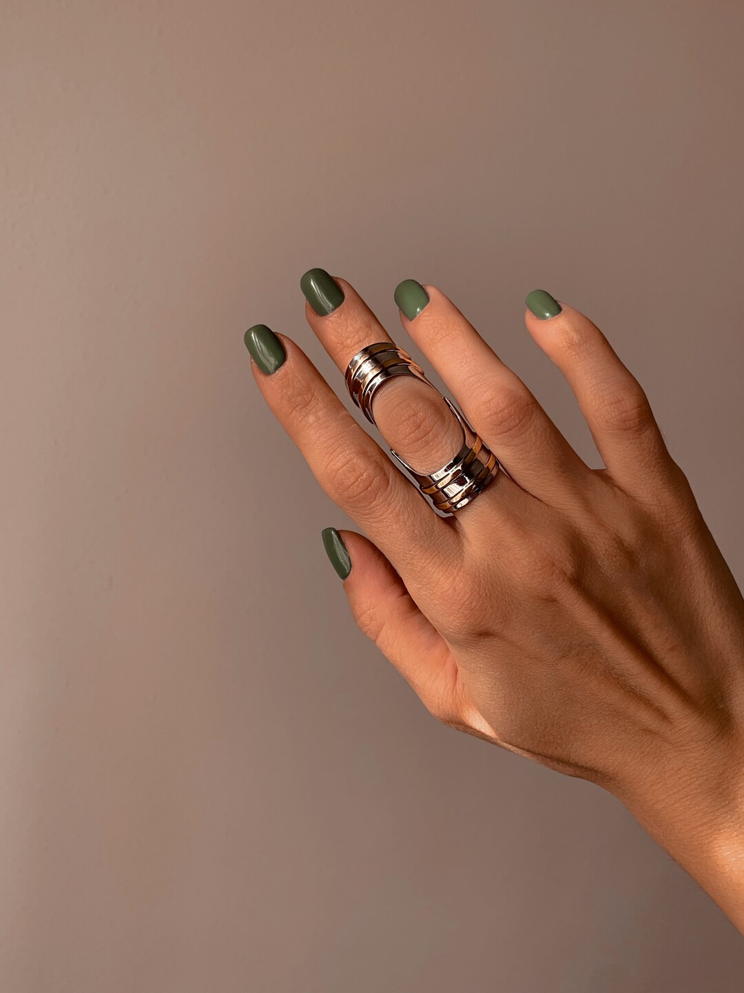 Sterling Silver Full Finger Ringdouble Ringstatement - Etsy