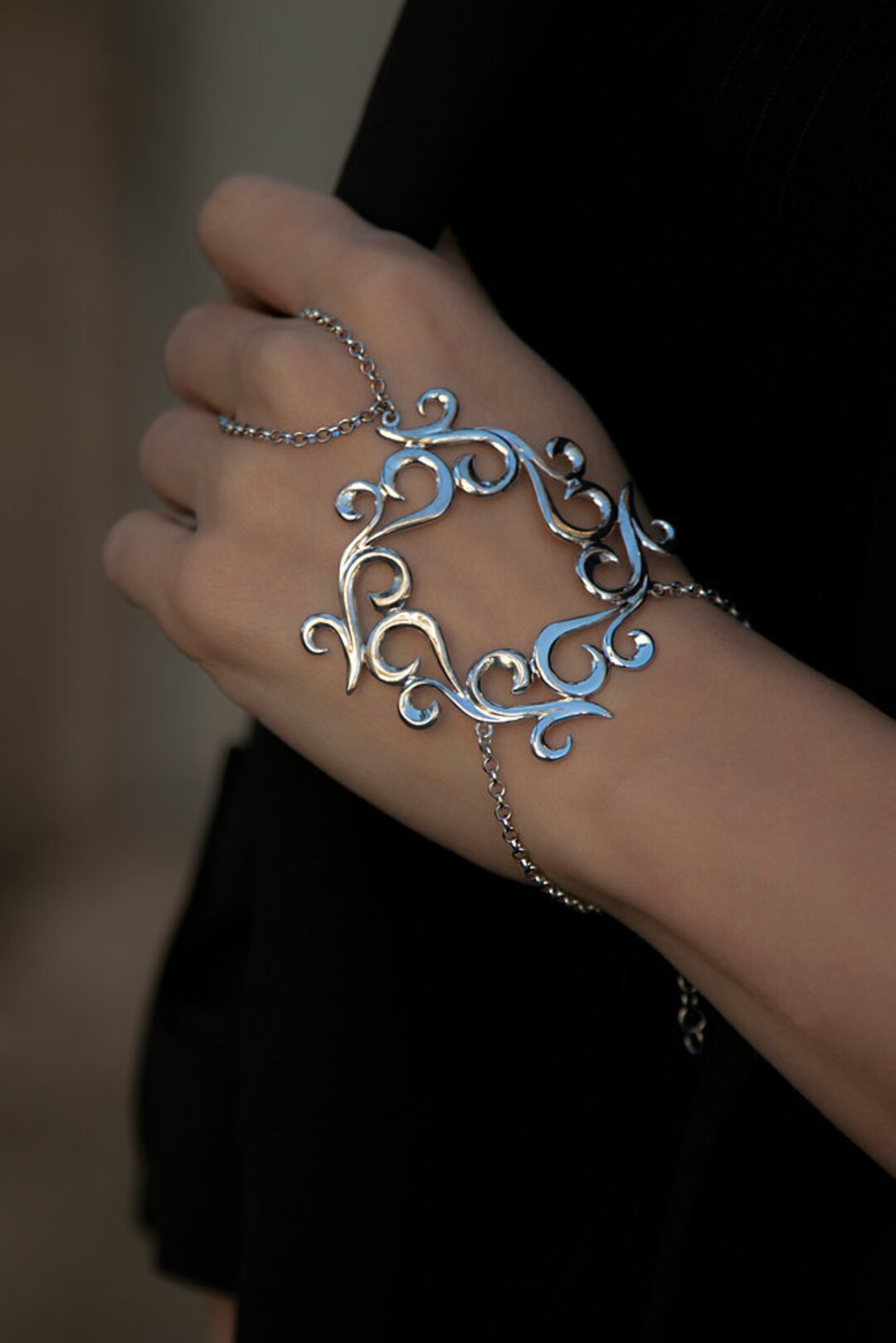 Silver Hand Chain Bracelet "gia" Bracelet Ring Sterling Silver Finger ...
