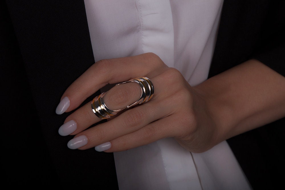 Sterling Silver Full Finger Ringdouble Ringstatement | Etsy