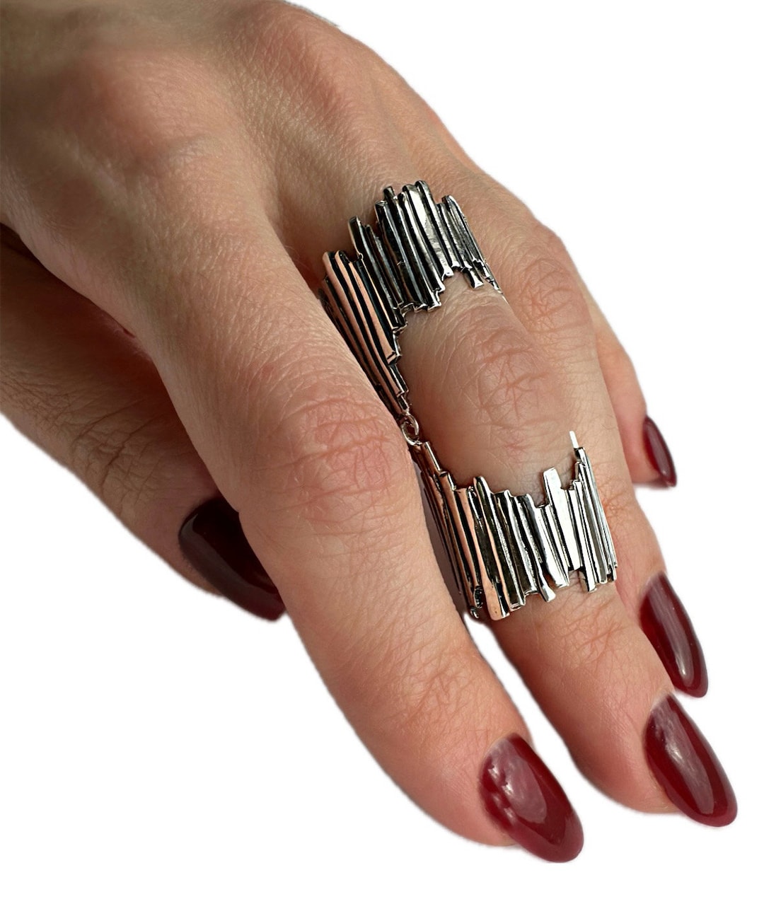 Sterling Silver Full Finger Ring "symphony" Double Ring Statement Ring ...