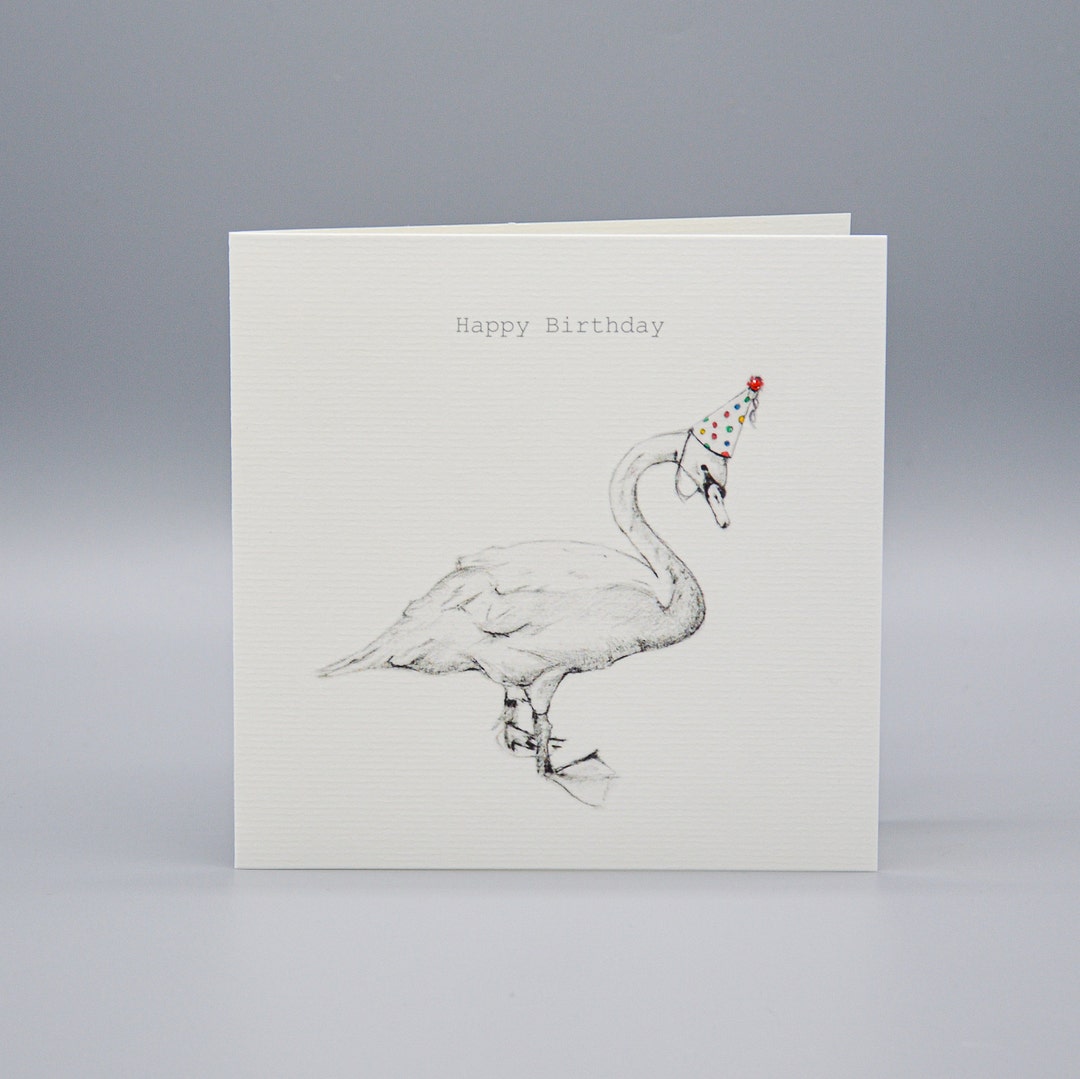 Illustrated Birthday Card - Swan - Hand Finished - Greetings Cards - Etsy