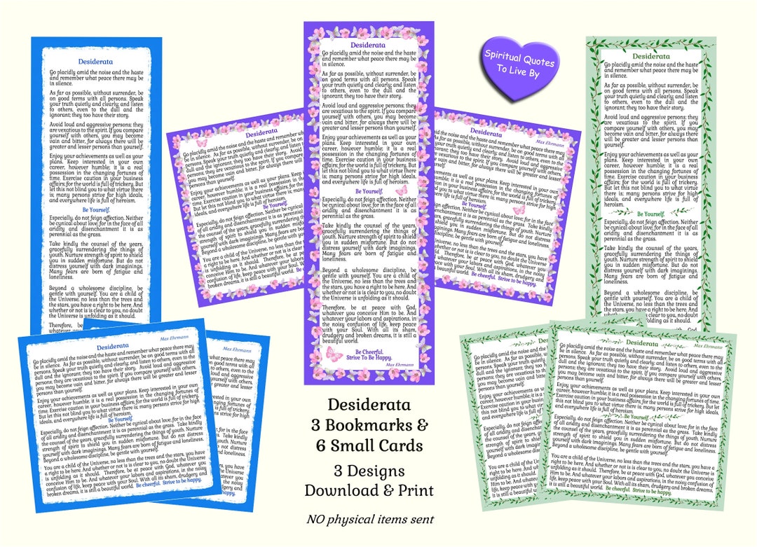 Desiderata Bookmarks & Small Cards to Instantly Download and - Etsy