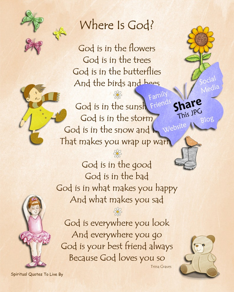 Where Is God Nursery Wall Inspirational Poem For Children | Etsy