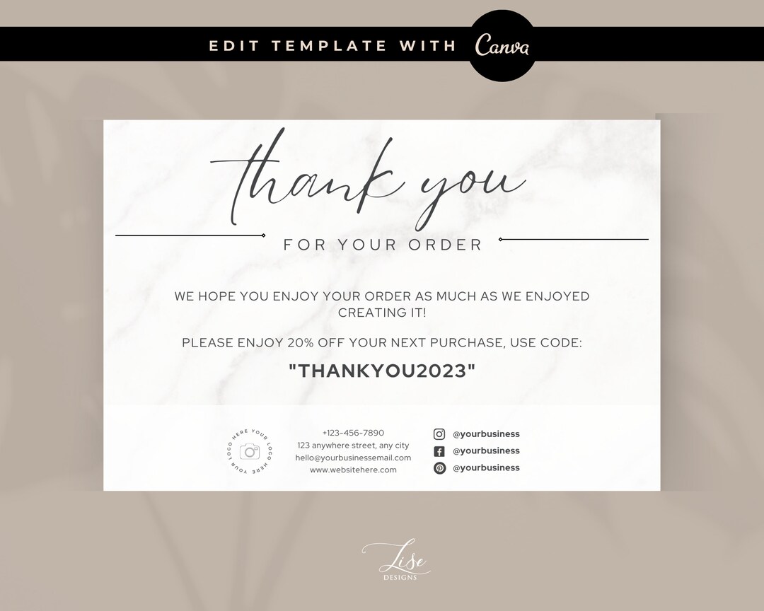 Thank You Card | Thank You Card Template | Customer Package Insert Card ...