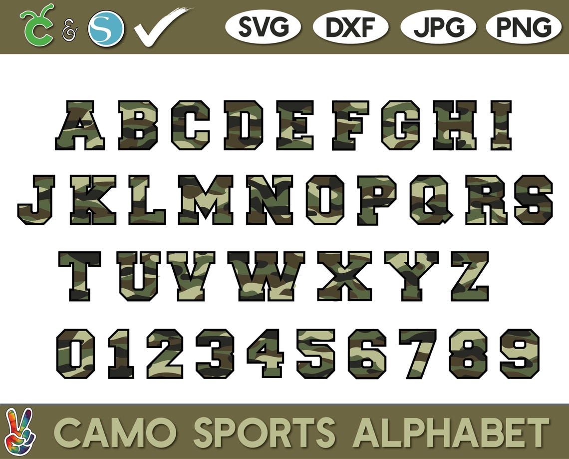Camo SVG Alphabet. Camouflage SVG Sports Alphabet Camo Font | Etsy