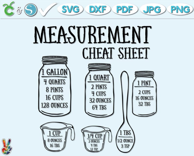 Measurement Cheat Sheet SVG Kitchen SVG Measurement Chart - Etsy