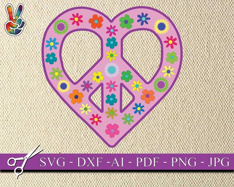 Peace Heart Sign SVG Peace Heart Sign Flower SVG Peace - Etsy