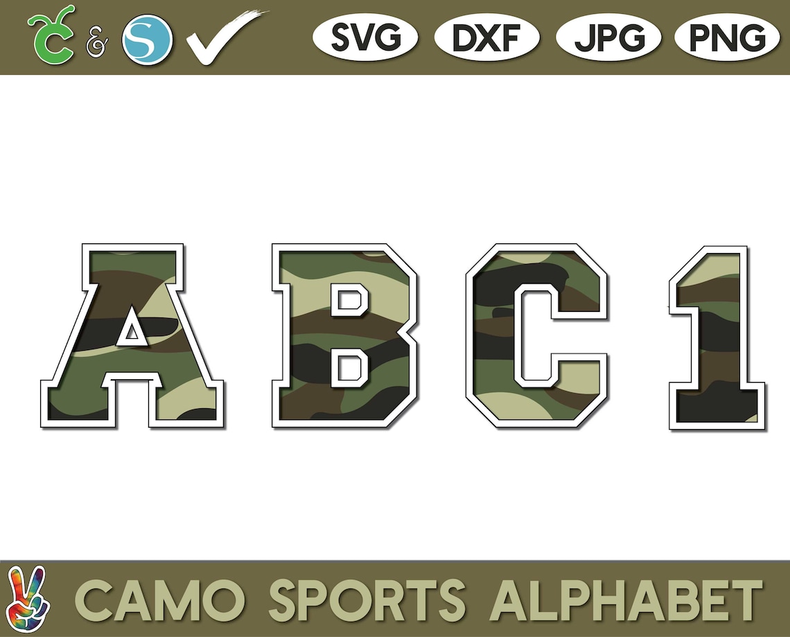Camo SVG Alphabet. Camouflage SVG Sports Alphabet Camo Font | Etsy