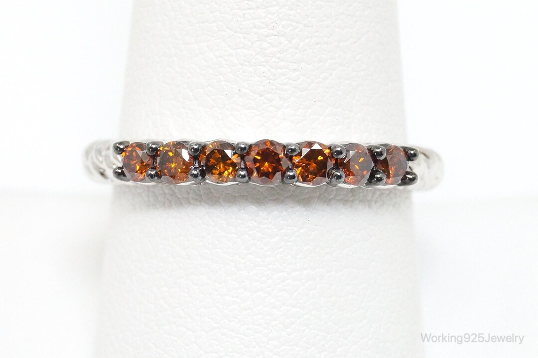 Vintage Designer JS Fire Citrine Cable Sterling Silver Ring - Size 8.75 ...