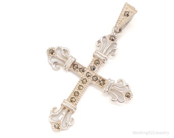 Marcasite Cross Necklace Pendant Sterling Silver - Etsy