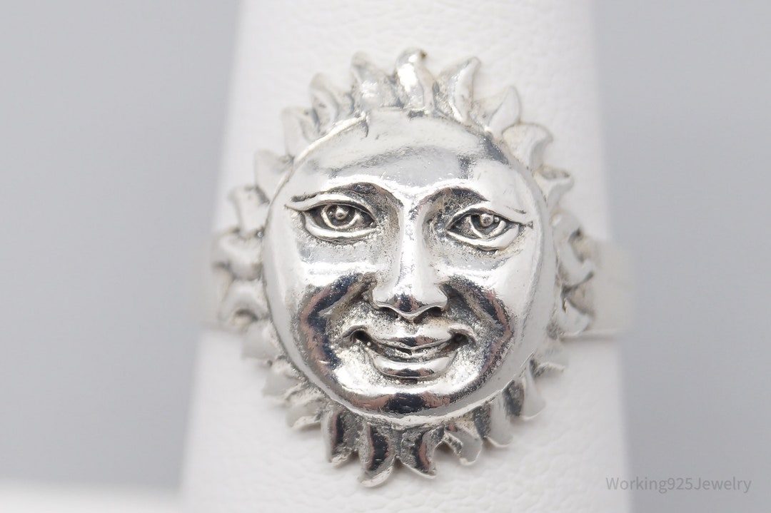 Vintage Sun Face Sterling Silver Ring - Size 7 - Etsy