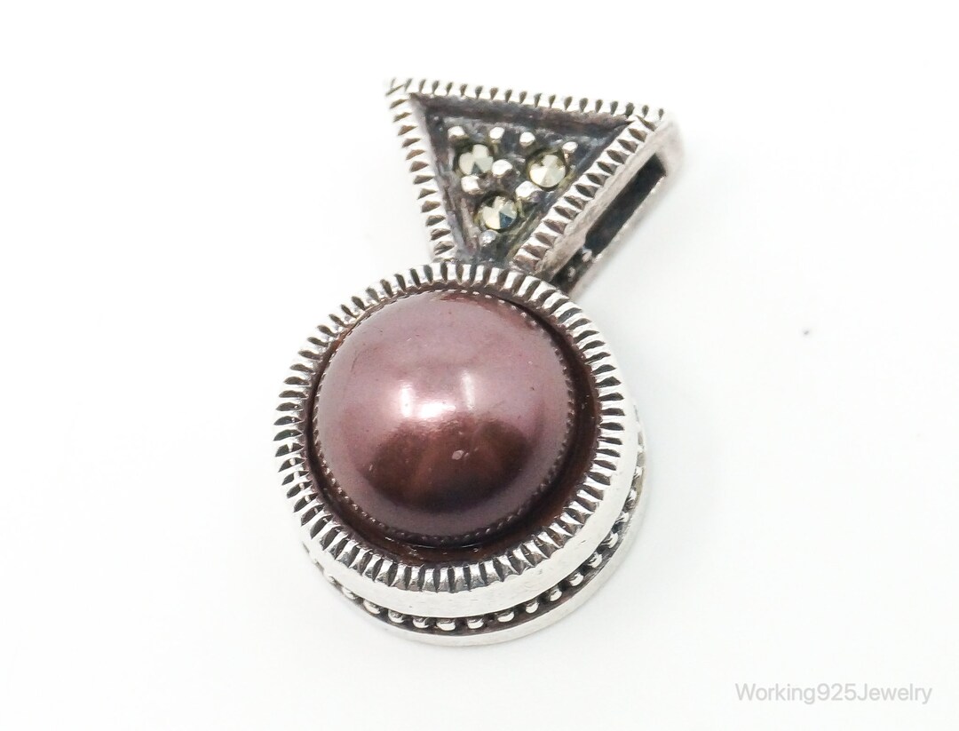 Vintage Designer Judith Jack Pearl Marcasite Sterling Silver Pendant - Etsy