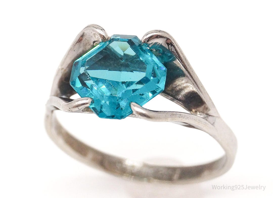 Vintage Designer Espo Blue Art Glass Sterling Silver Ring - Size 5 - Etsy