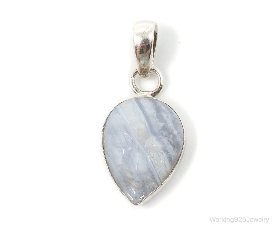 Vintage Blue Lace Agate Moon Face Sterling Silver Pendant - Etsy