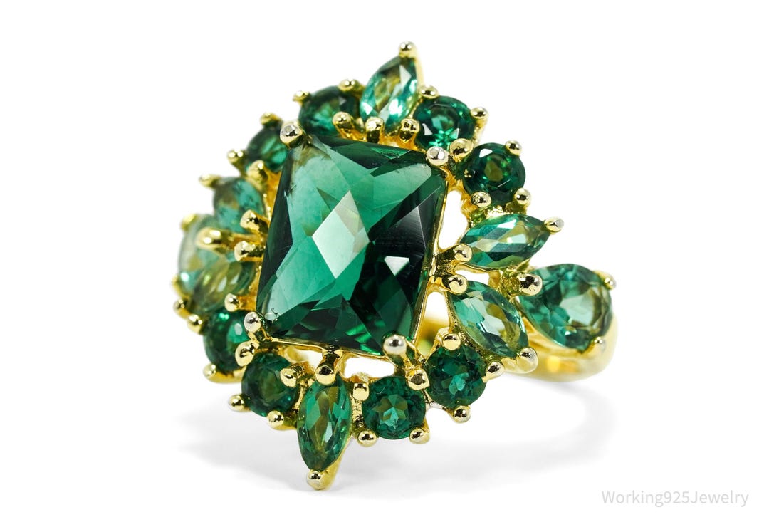 Vintage Designer Ross Simons Lab Emerald Gold Over Sterling Silver Ring ...