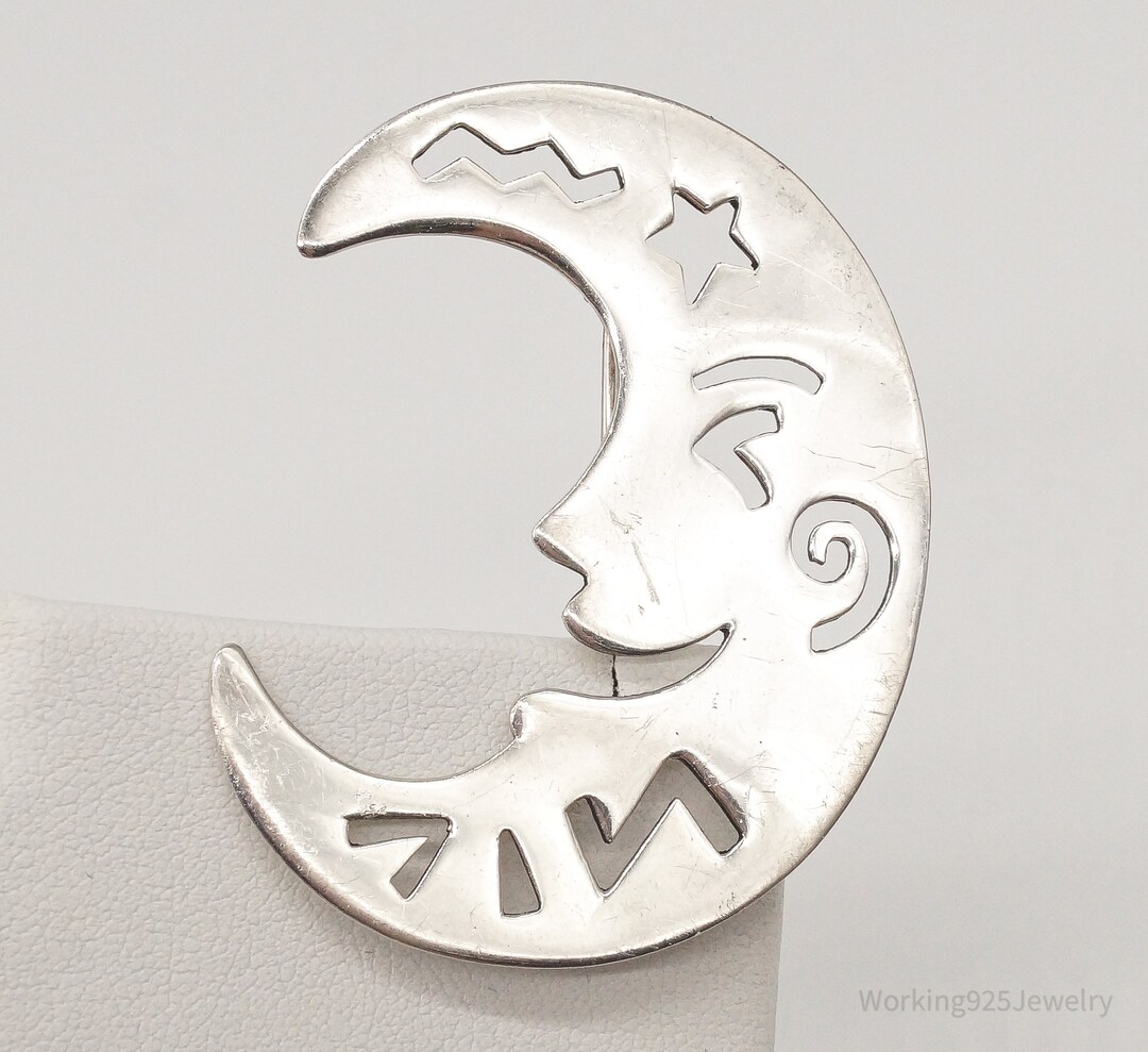 Vintage Boma Large Crescent Moon Sterling Silver Brooch Pin - Etsy