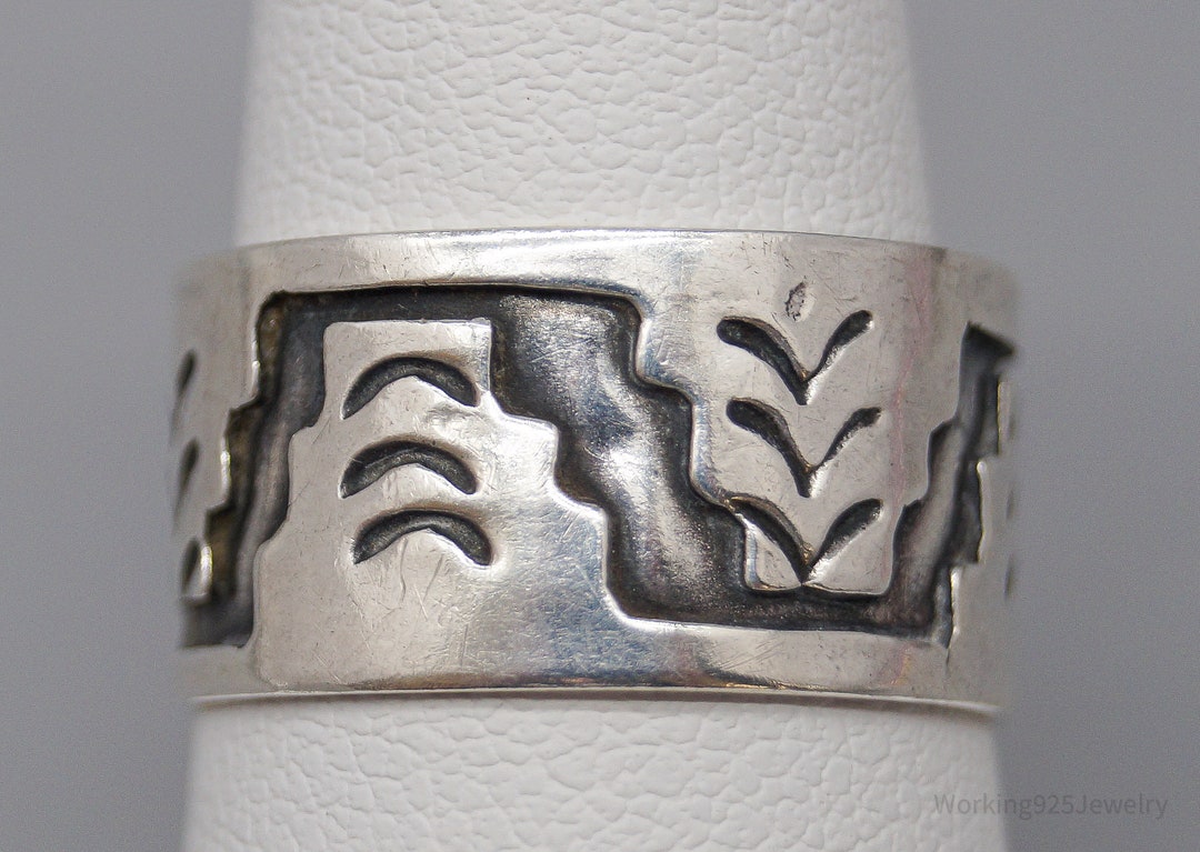 Vintage Mexico Aztec Style Sterling Silver Ring - Size 7.5 - Etsy