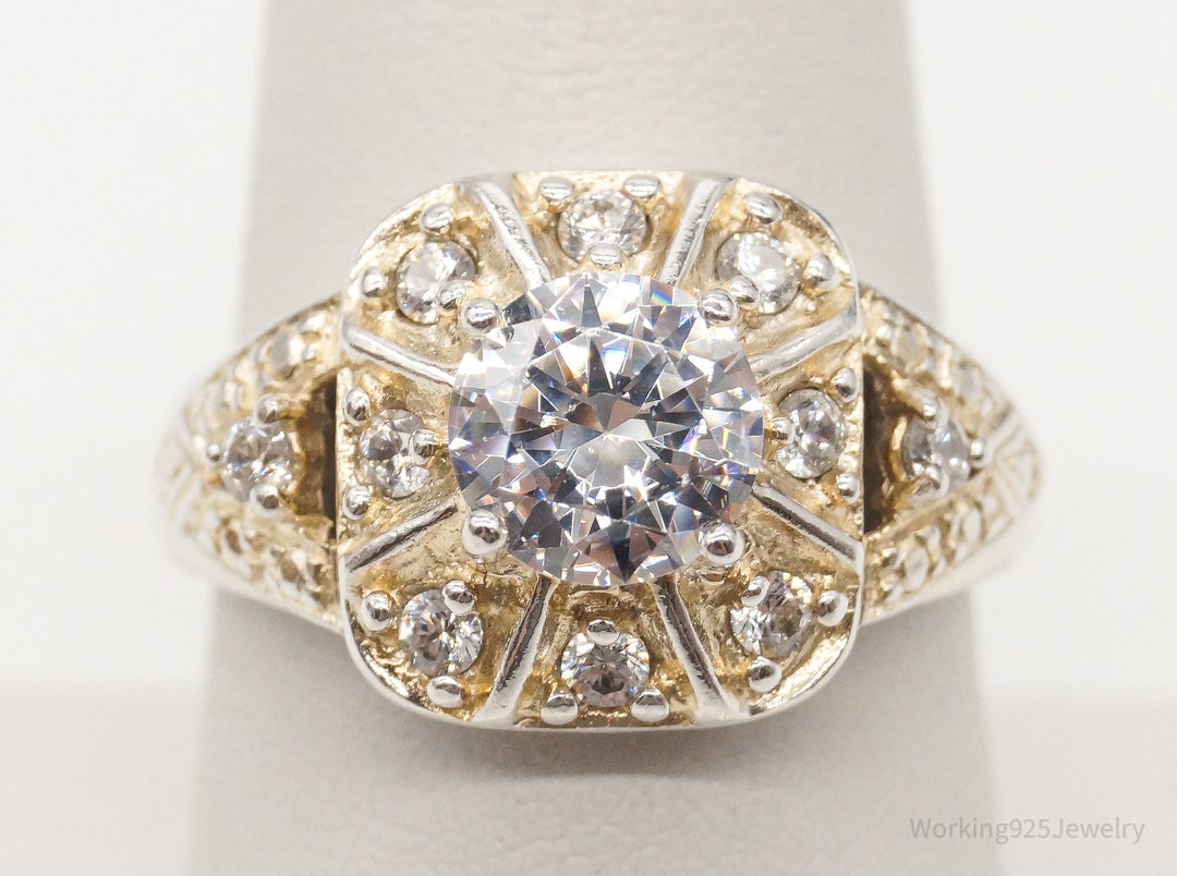Vintage Designer Ross Simons Cubic Zirconia Sterling Silver Ring Size 8 ...