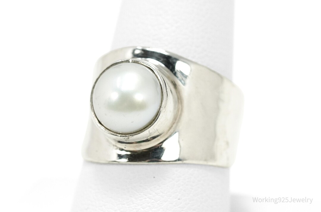 Vintage Mexico Modernist Style White Pearl Sterling Silver Ring - Size ...