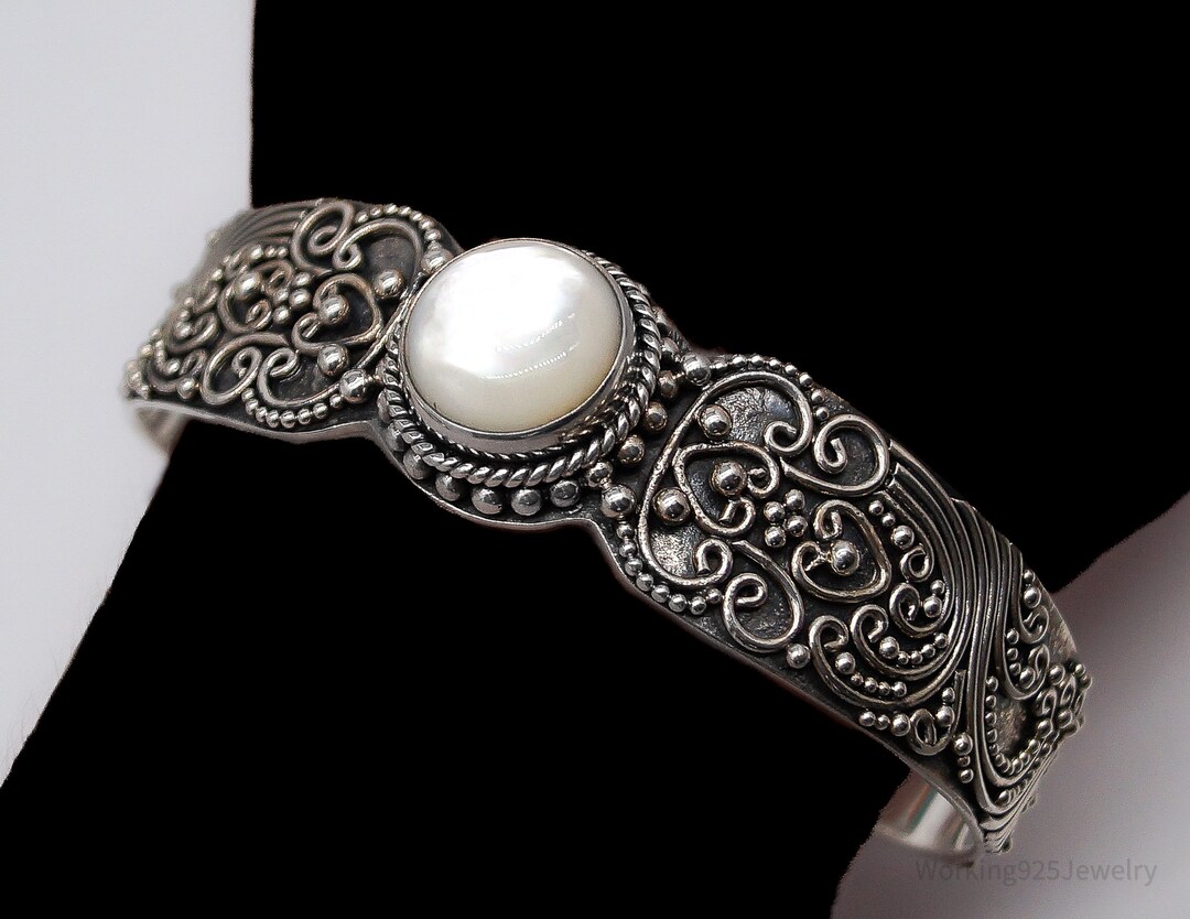 Vintage Designer BA Suarti Mother of Pearl Sterling Silver Cuff ...