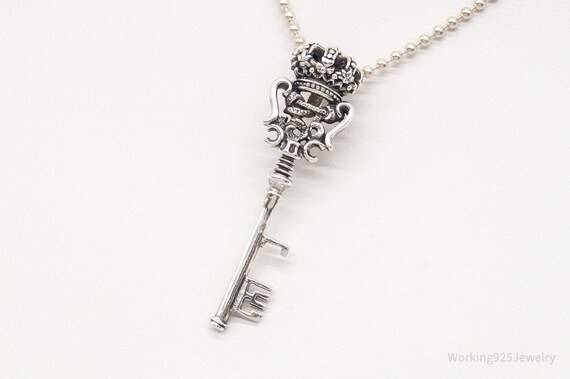 Vintage Kings Queens Crown Key Sterling Silver Neckla… - Gem