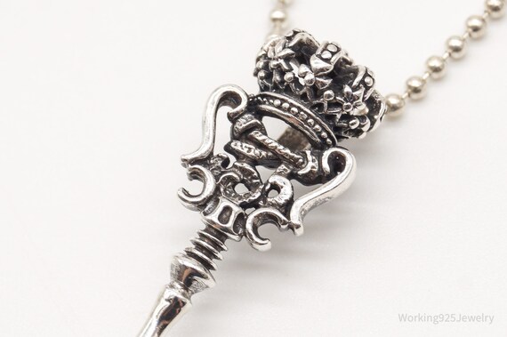 Vintage Kings Queens Crown Key Sterling Silver Neckla… - Gem