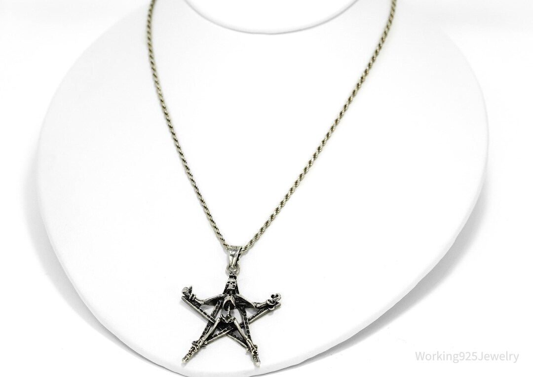 Vintage Skeleton Pentagram Sterling Silver Necklace 20" - Etsy