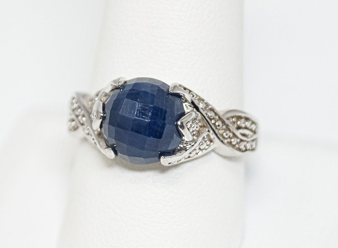 Vintage Designer HT Blue Sapphire Sterling Silver Ring Sz - Etsy