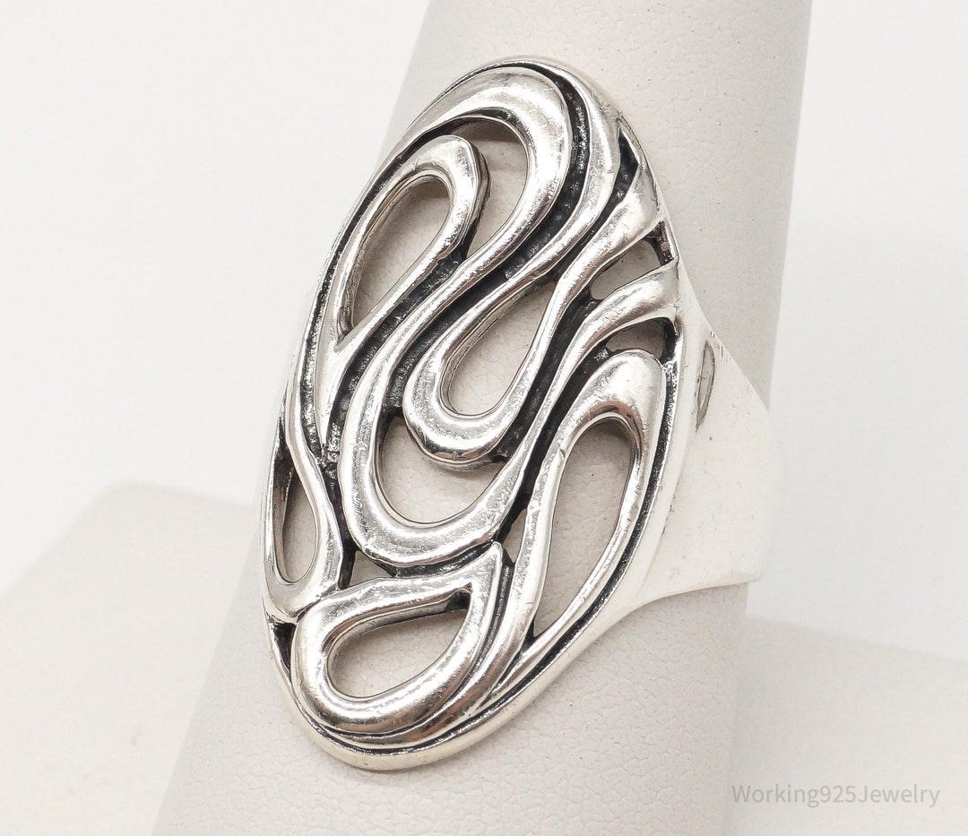 Vintage Mid Century Modernist Style Sterling Silver Ring Size 8.75 - Etsy