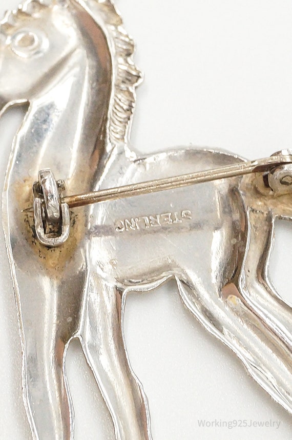 Large Antique Horse Sterling Silver Brooch Pin - Gem