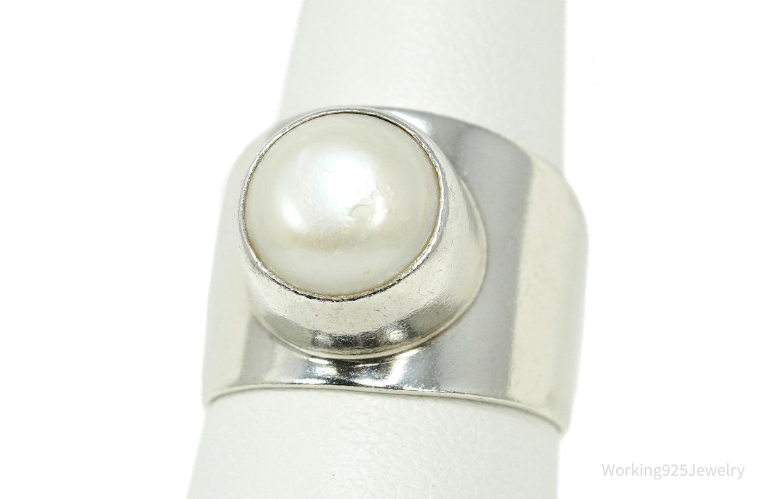 Vintage Mexico Modernist Style White Pearl Sterling Silver Ring - Size ...