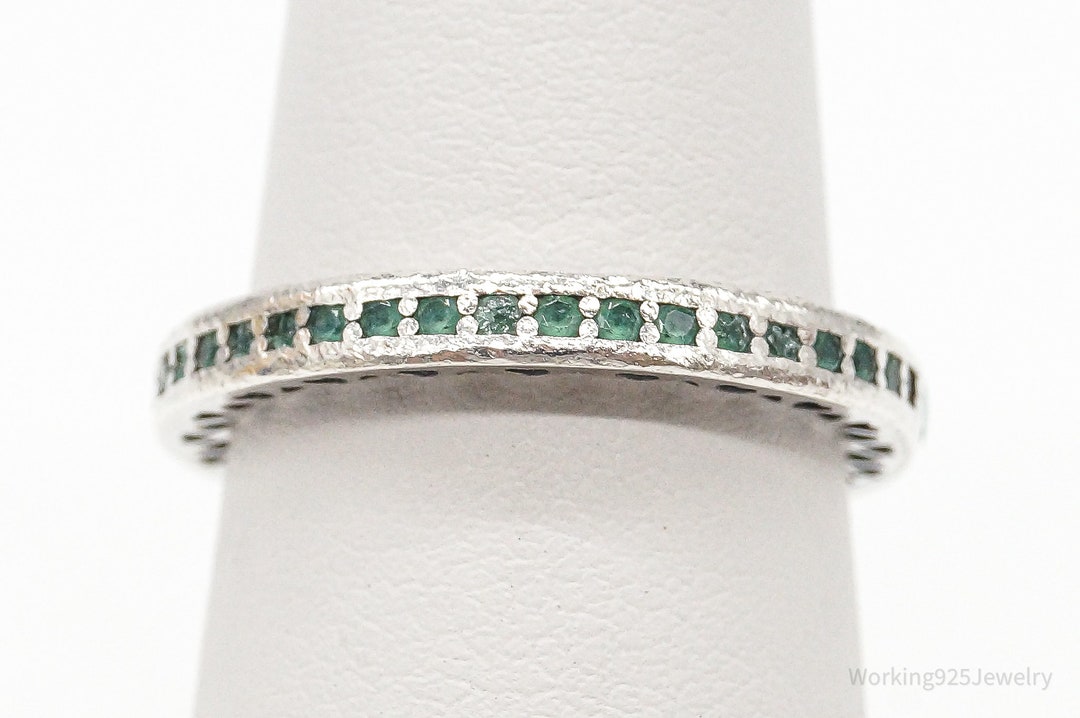 Pandora Green Cubic Zirconia Hearts Enamel Sterling Silver Ring - Size ...