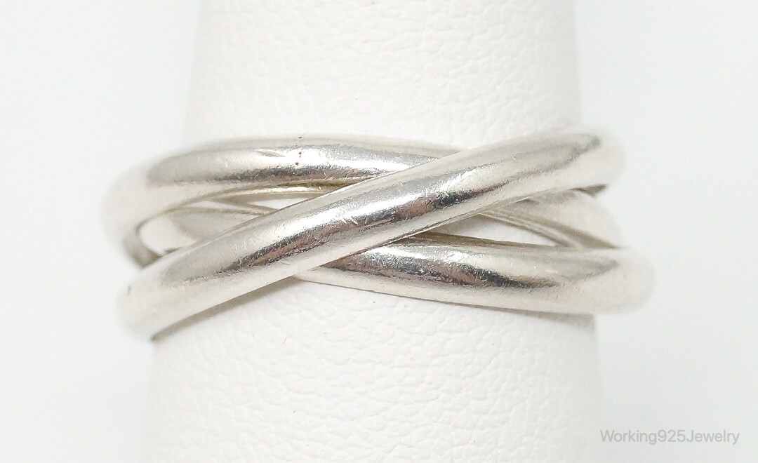 Vintage Triple Interlocking Sterling Silver Ring Size 7.5 - Etsy