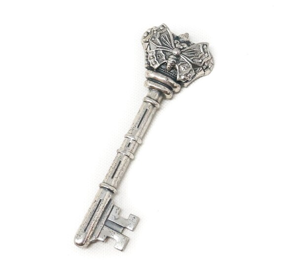 Antique Butterfly Skeleton Key Sterling Silver Brooch… - Gem