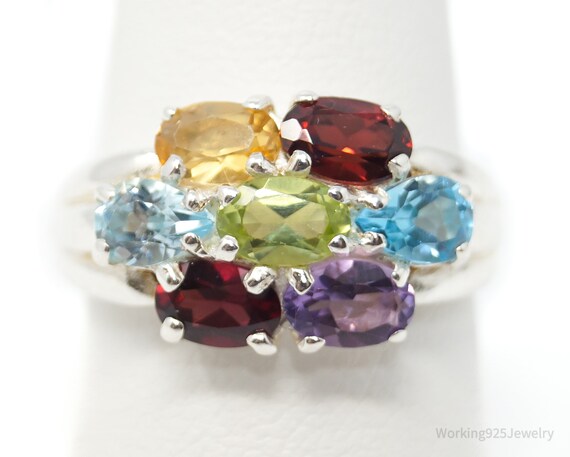 Vintage Designer Multi Gem Rainbow Sterling Silver Ring Size - Etsy