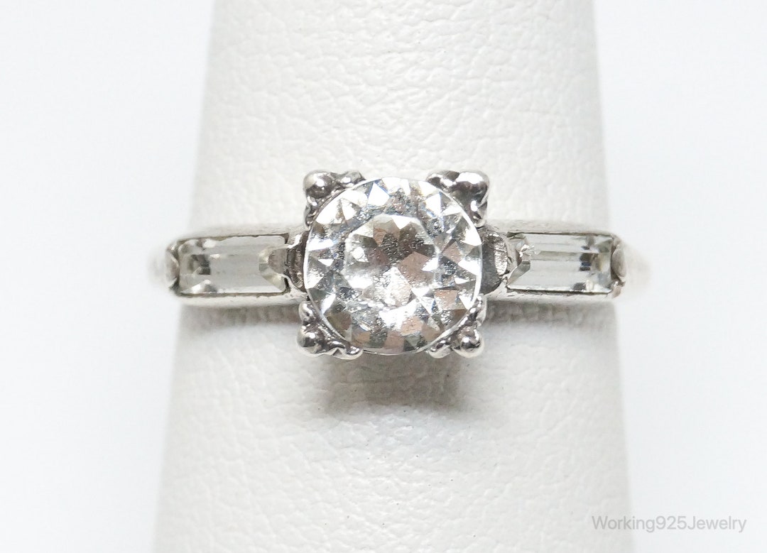 Antique Designer Uncas MFG Co Cubic Zirconia Sterling Silver Ring Size ...