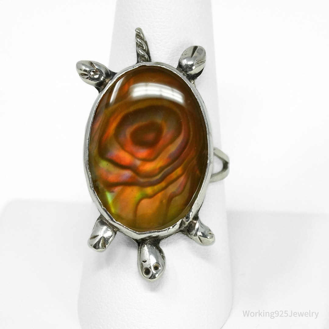 Vintage Abalone Paua Shell Inlay Turtle Silver Ring - Size 8.5 - Etsy