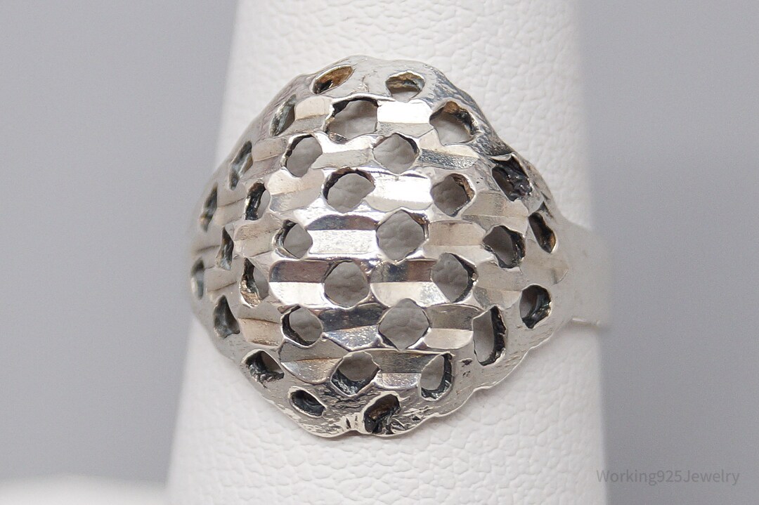 Vintage Modernist Style Sterling Silver Ring - Size 7 - Etsy