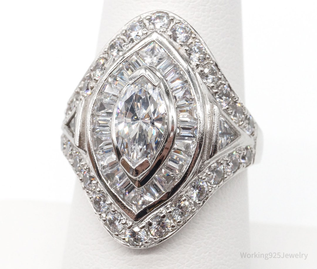 Designer Ross Simons Cubic Zirconia Sterling Silver Ring Size 8 - Etsy