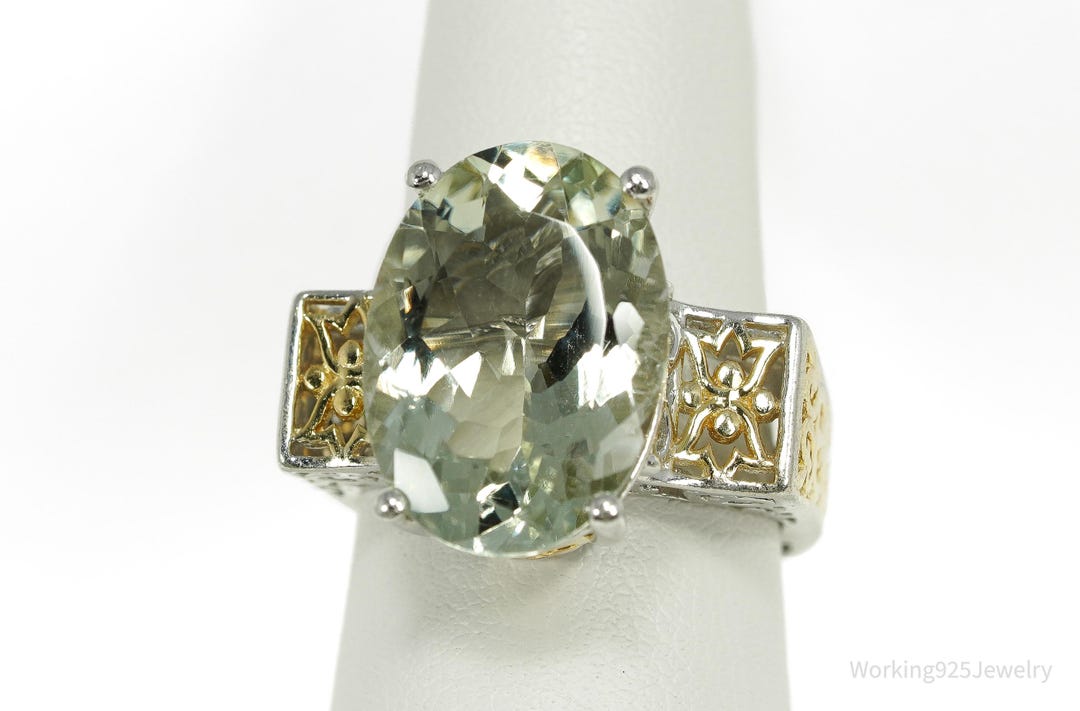 Vintage Chuck Clemency Large Prasiolite Gold Vermeil Sterling Silver ...