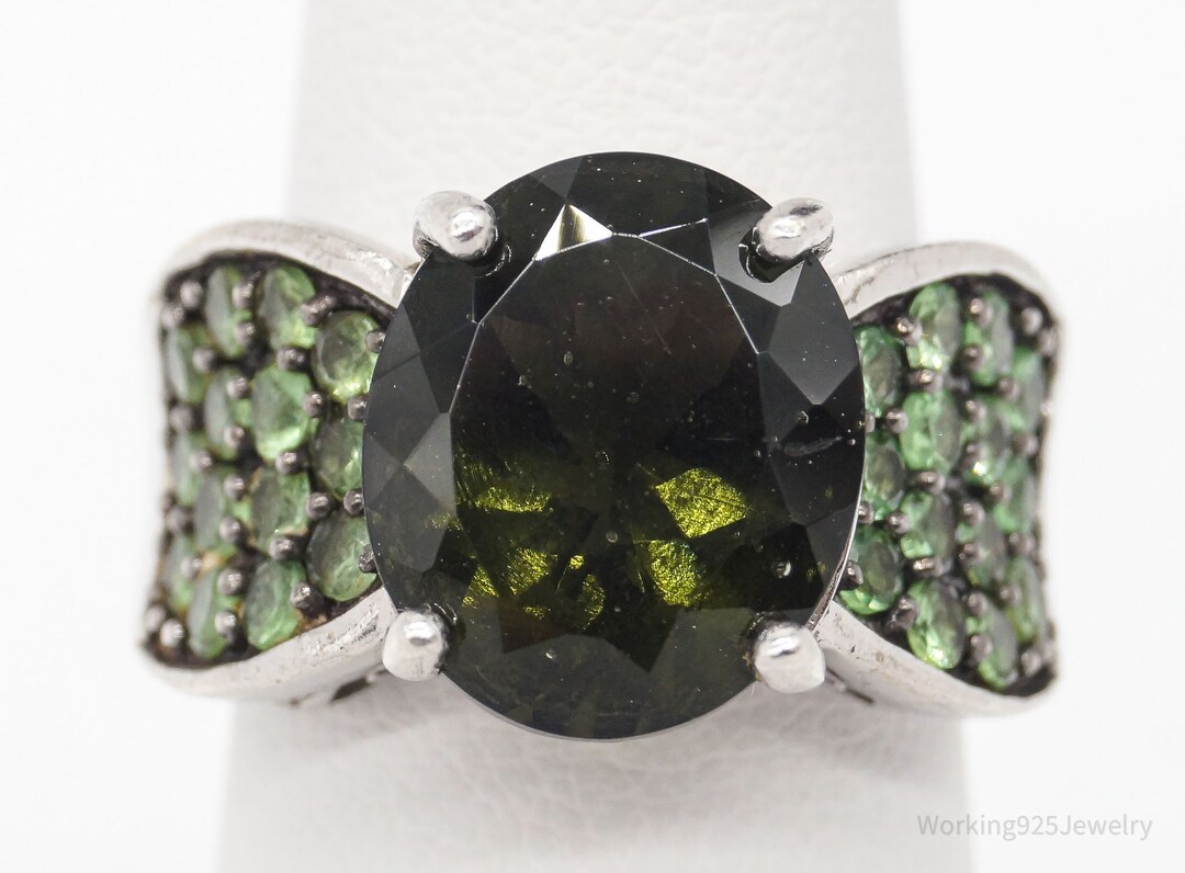 Vintage Designer KH Glass Green Stone Green Amethyst Sterling Silver ...
