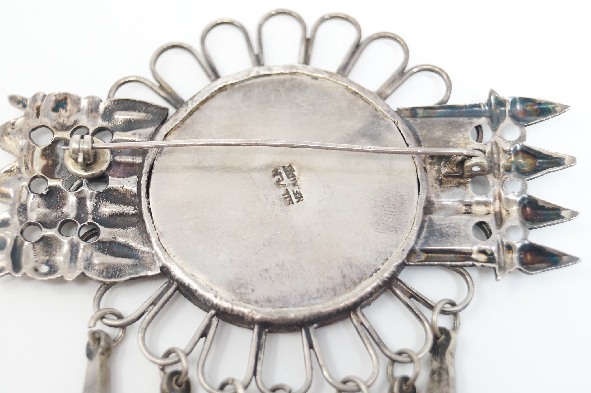 Large Vintage Mexico Handmade Aztec Dangle Silver Brooch Pin - Etsy