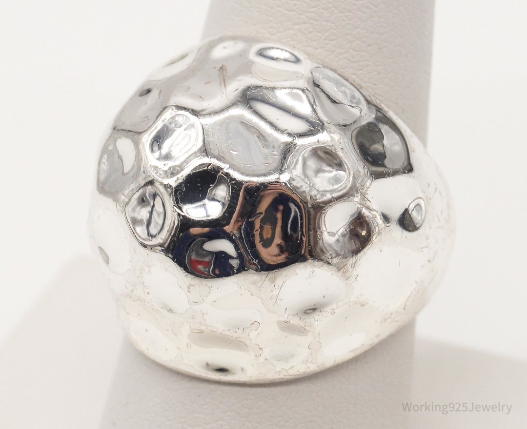 Vintage FAS Modernist Style Hammered Dome Sterling Silver Ring - Size 7 ...