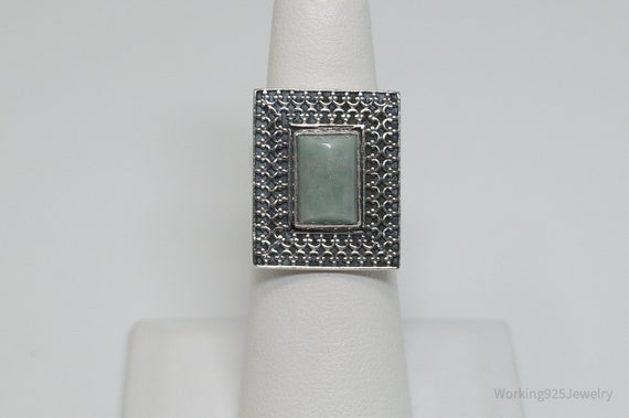 Vintage Southwest Green Jade 950 Silver Ring - Size 5… - Gem