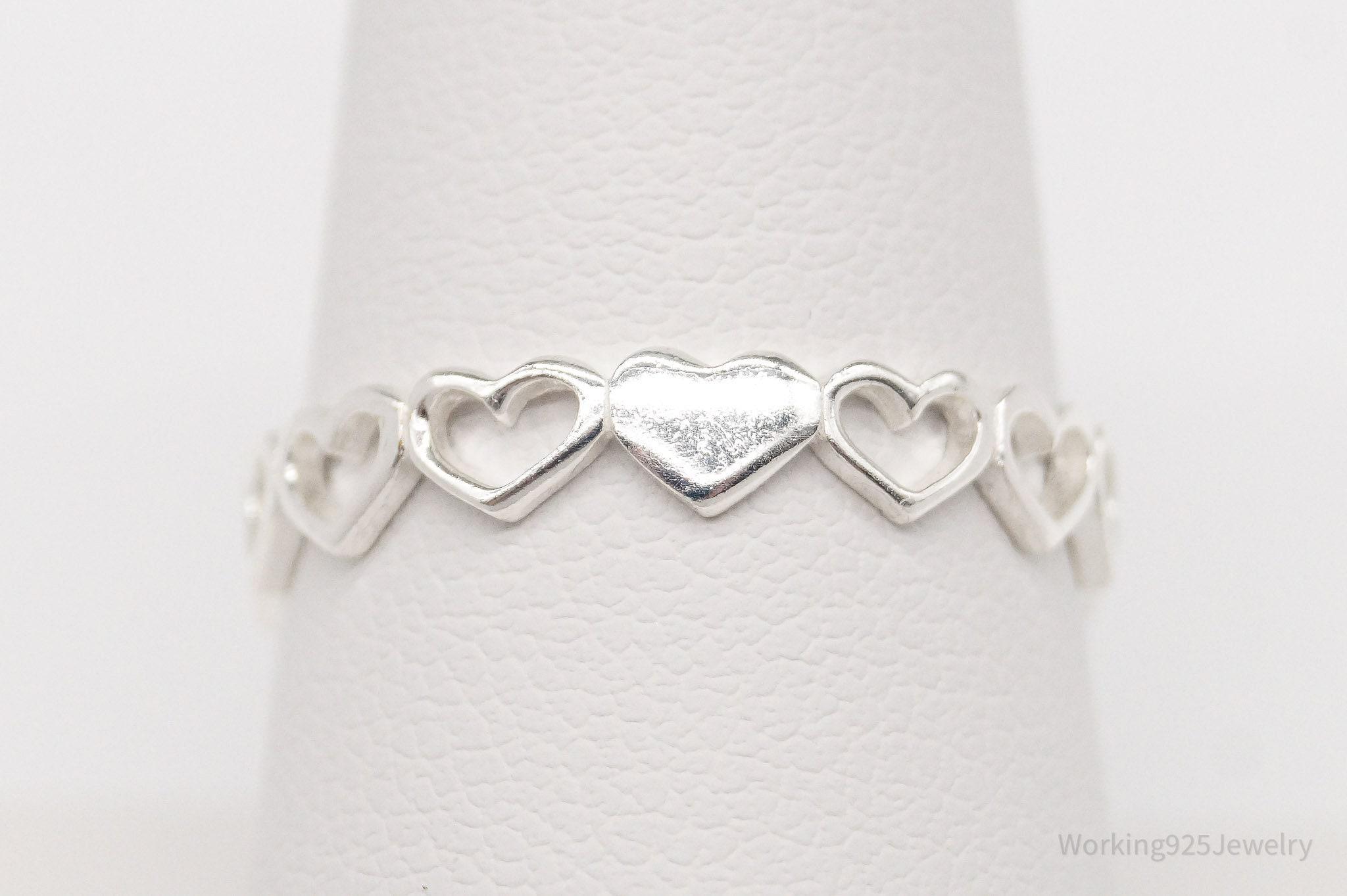 Vintage STE BEE Open Hearts Pattern Sterling Silver Band Ring - Size 8. ...