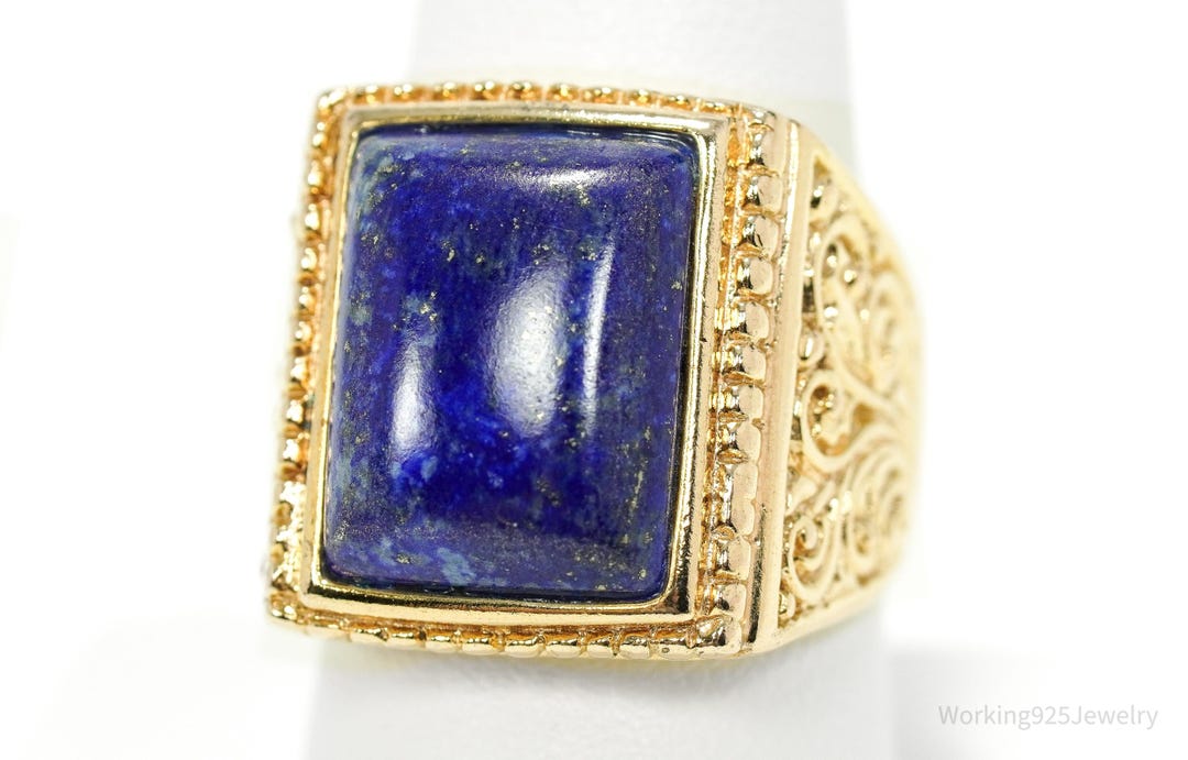 BBJ Lapis Lazuli 18K Yellow Gold Over Sterling Silver Ring - Size 9 - Etsy