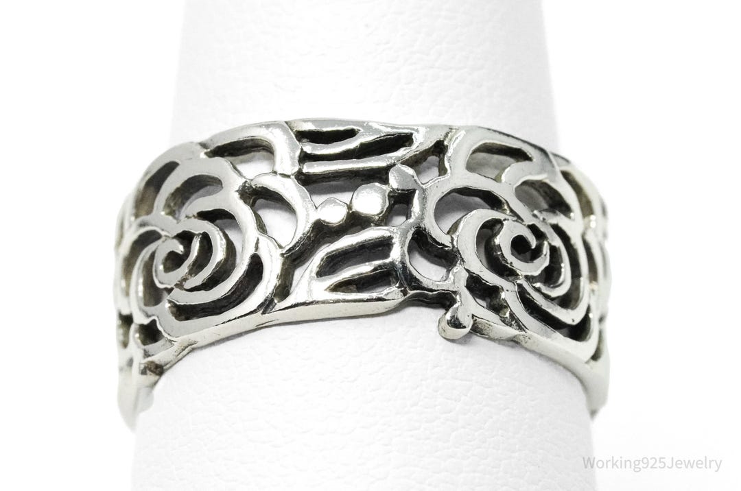 Vintage Roses Cut Out Sterling Silver Band Ring - Size 9.5 - Etsy