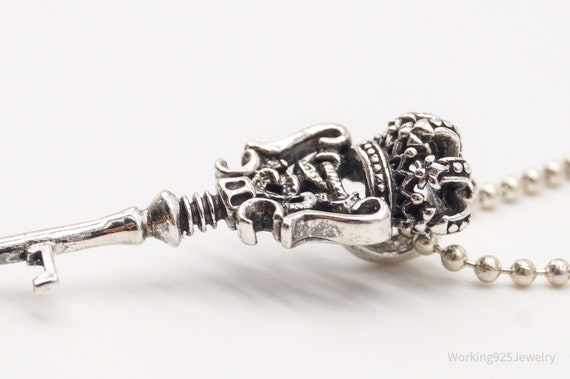 Vintage Kings Queens Crown Key Sterling Silver Neckla… - Gem