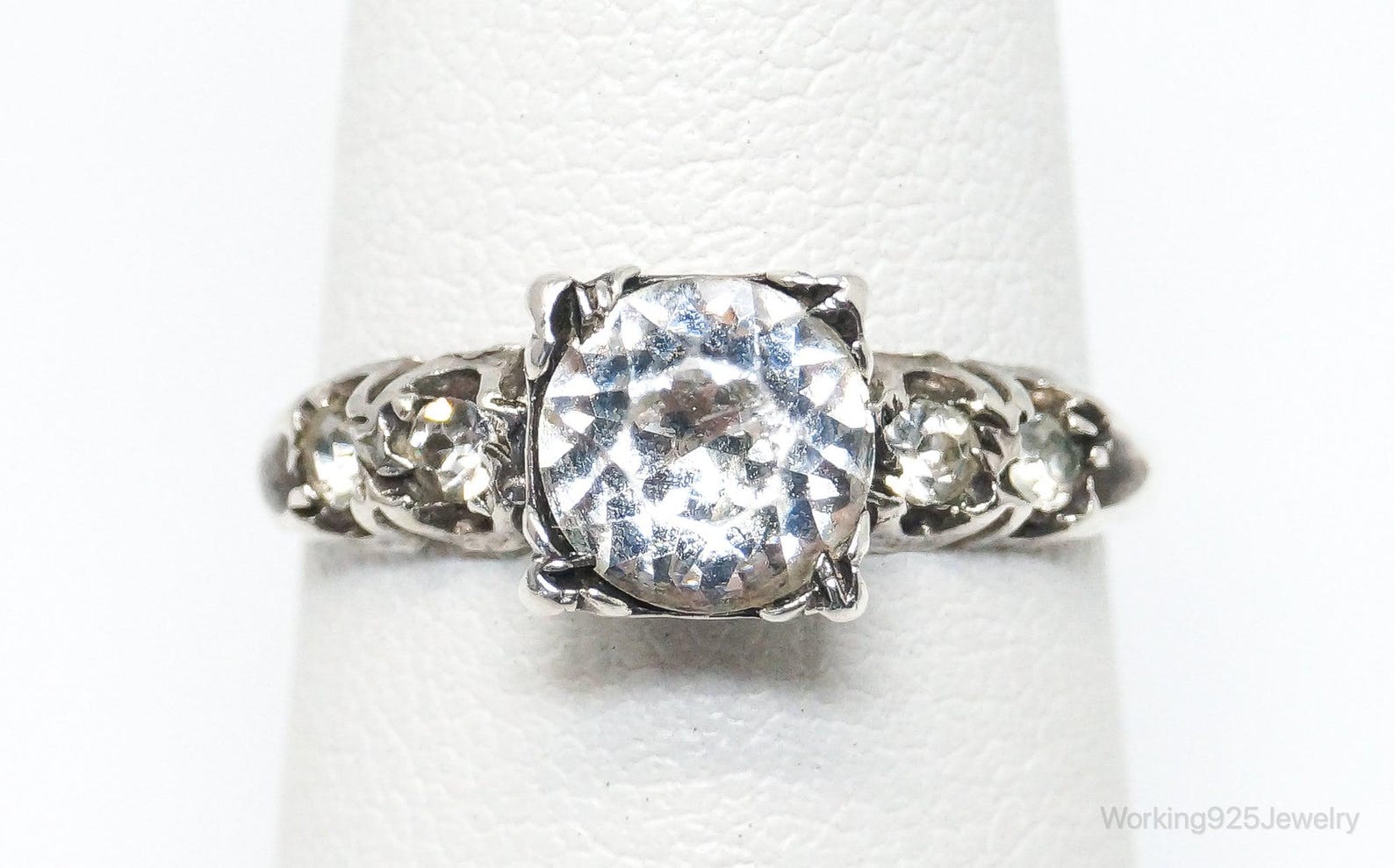 Antique Designer Uncas MFG Co Rhinestone Sterling Silver Ring - Size 5. ...