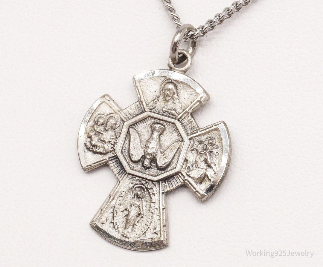 Antique Four Way Cross Sterling Silver Pendant on Silver Chain Necklace ...